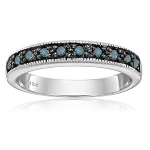 vir jewels 1/4 cttw blue diamond ring .925 sterling silver with milgrain and black rhodium size 6