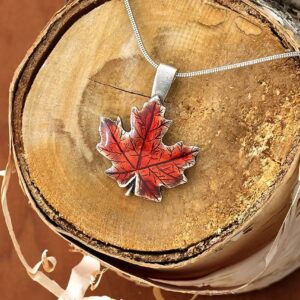 DANFORTH – 1” Maple Leaf Fall/Autumn Necklace, Pewter Pendant, Handcrafted, 18” Sterling Snake Chain, Made In USA