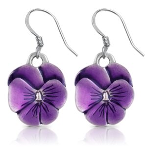 danforth – purple pansy earrings – handcrafted pewter pansy flower earrings for women – ¾” – surgical steel wires – made in usa