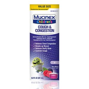 mucinex children's congestion & cough liquid, berrylicious, 6.8oz (packaging may vary)