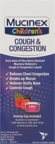 Mucinex Children's Congestion & Cough Liquid, Berrylicious, 6.8oz (Packaging May Vary)