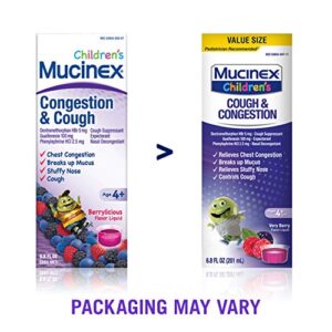 Mucinex Children's Congestion & Cough Liquid, Berrylicious, 6.8oz (Packaging May Vary)