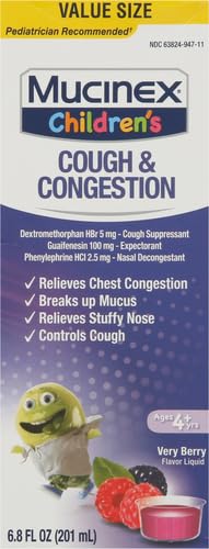 Mucinex Children's Congestion & Cough Liquid, Berrylicious, 6.8oz (Packaging May Vary)