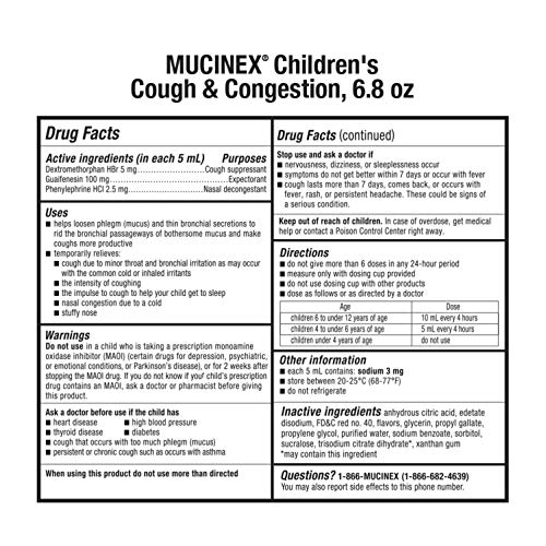 Mucinex Children's Congestion & Cough Liquid, Berrylicious, 6.8oz (Packaging May Vary)