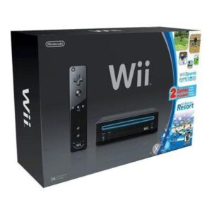 nintendo wii console black with wii sports and wii sports resort