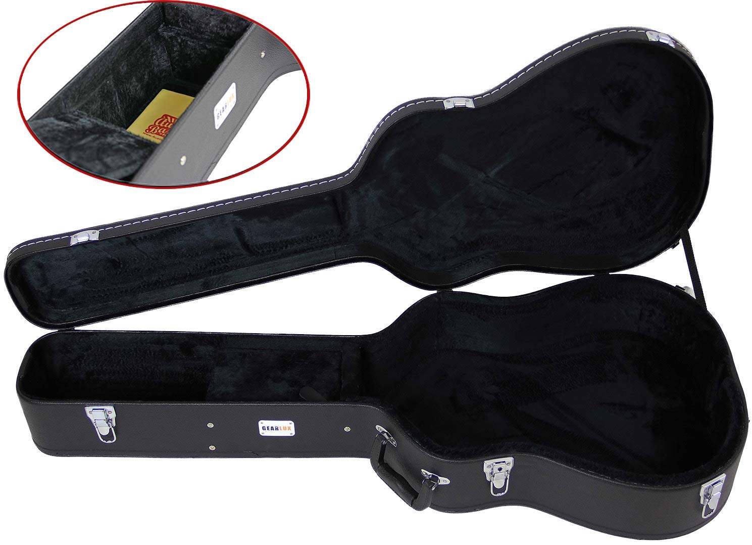 Gearlux Dreadnought Acoustic Guitar Hardshell Case with Accessory Compartment - Black