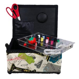 SINGER 07281 Vintage Sewing Basket with Sewing Kit Accessories