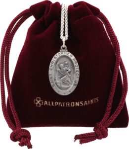 all patron saints oval st christopher medal necklace in solid sterling silver protect us medal 24 x 16 mm with 24 inch chain (adult male)