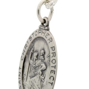 All Patron Saints Oval St Christopher Medal Necklace in Solid Sterling Silver Protect Us Medal 24 x 16 MM With 24 Inch Chain (Adult Male)