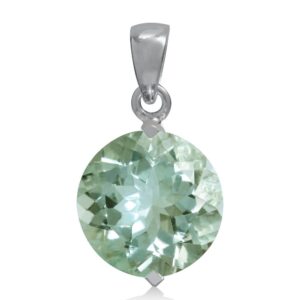 silvershake 5.45ct. 12mm round shape natural green amethyst white gold plated 925 sterling silver solitaire pendant