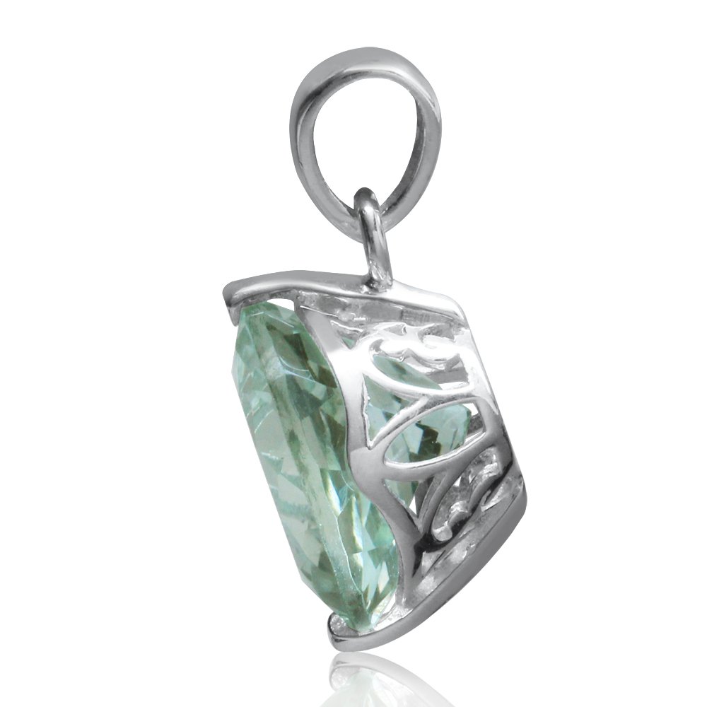 Silvershake 5.45ct. 12mm Round Shape Natural Green Amethyst White Gold Plated 925 Sterling Silver Solitaire Pendant