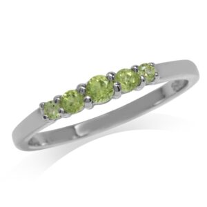 Silvershake 5 Stone Extra Petite Natural Peridot White Gold Plated 925 Sterling Silver Ring Size 6