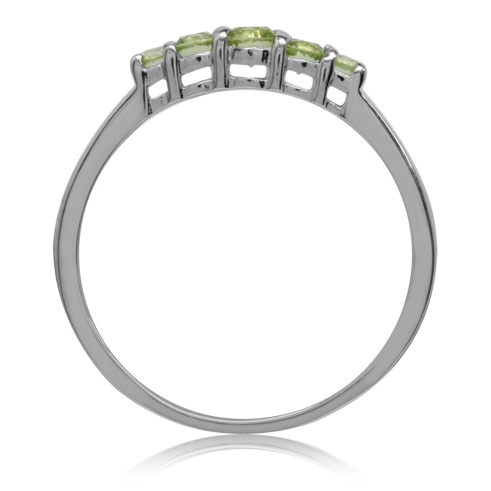 Silvershake 5 Stone Extra Petite Natural Peridot White Gold Plated 925 Sterling Silver Ring Size 6