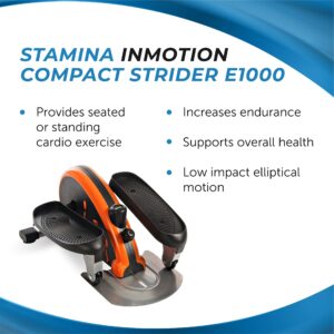 Stamina InMotion E1000 Compact Strider - Seated Ellipticalwith Smart Workout App - Foot Pedal Exerciser for Home Workout - Up to 250 lbs Weight Capacity - Black Orange