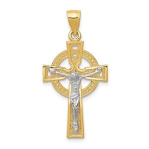 icecarats 14k two tone gold iona lord jesus christ crucifix holy cross necklace heart claddagh celtic religious pendant charm irish jewelry only