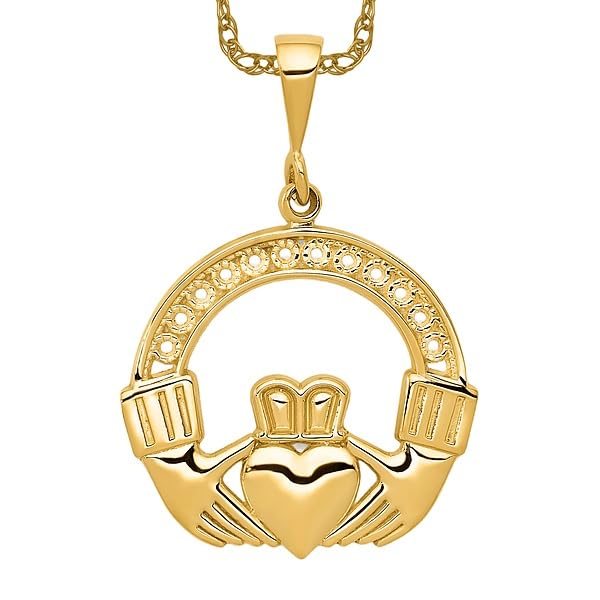 IceCarats 14K Yellow Gold Heart Love Irish Claddagh Necklace Celtic Charm Pendant Jewelry Only