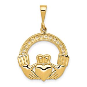 IceCarats 14K Yellow Gold Heart Love Irish Claddagh Necklace Celtic Charm Pendant Jewelry Only