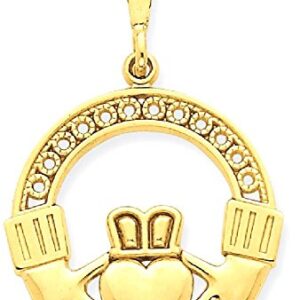 IceCarats 14K Yellow Gold Heart Love Irish Claddagh Necklace Celtic Charm Pendant Jewelry Only