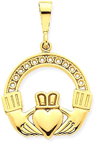 IceCarats 14K Yellow Gold Heart Love Irish Claddagh Necklace Celtic Charm Pendant Jewelry Only