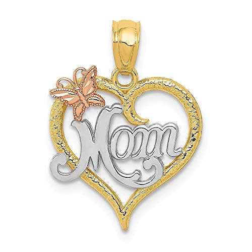 IceCarats 14K Two Tone Gold White Mom Heart Love Necklace Mama Charm Mother Pendant Only