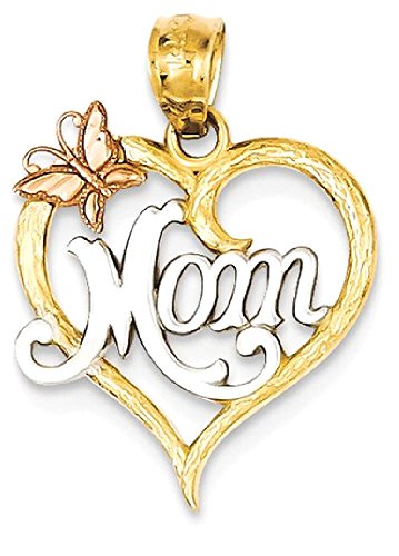 IceCarats 14K Two Tone Gold White Mom Heart Love Necklace Mama Charm Mother Pendant Only