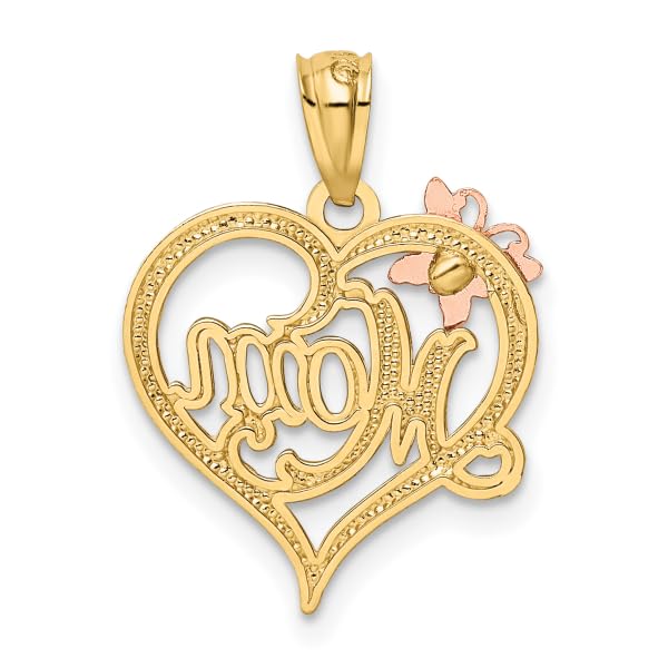 IceCarats 14K Two Tone Gold White Mom Heart Love Necklace Mama Charm Mother Pendant Only