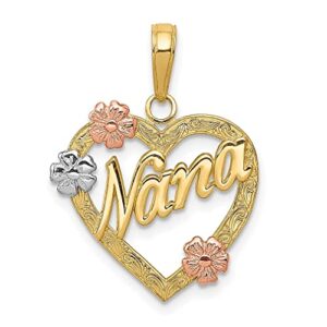 icecarats 14k tri color gold grandma heart love flowers necklace nana charm grandmother pendant 24mm x 17mm only