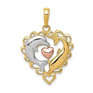 icecarats 14k two tone gold white sea dolphin ocean fish beach nautical heart necklace love pendant charm only