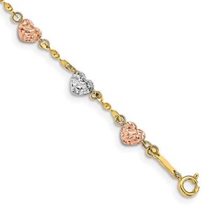 icecarats 14k tri color gold heart love chain charm bracelet 7 inch