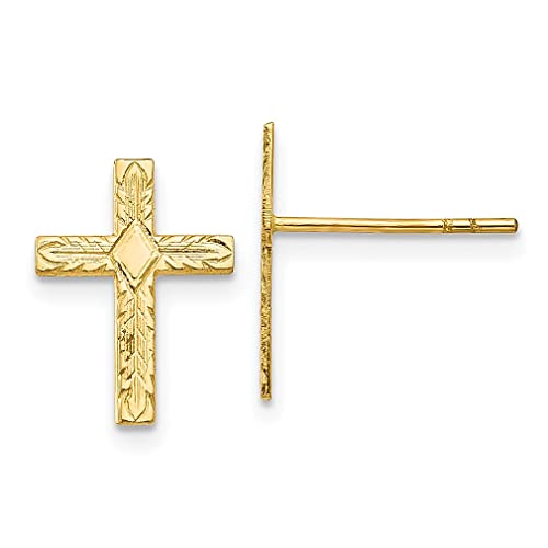 14K Yellow Gold Holy Cross Drop Dangle Christian Religious Earrings