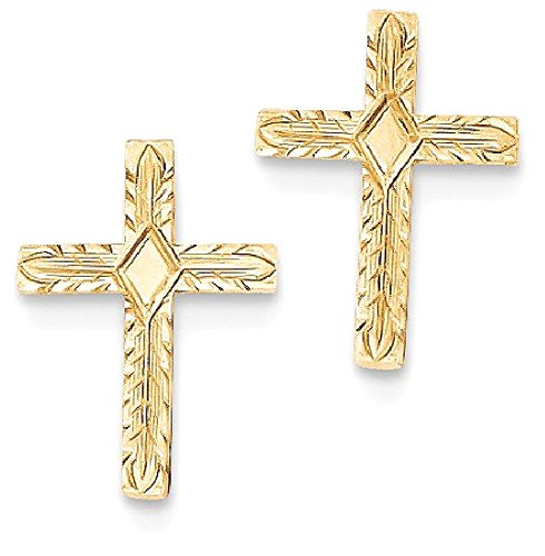 14K Yellow Gold Holy Cross Drop Dangle Christian Religious Earrings