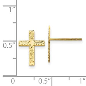 14K Yellow Gold Holy Cross Drop Dangle Christian Religious Earrings