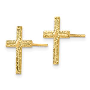 14K Yellow Gold Holy Cross Drop Dangle Christian Religious Earrings