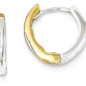 14K Two Tone Gold Small 1.35mm Round Hinged Hoop Earrings