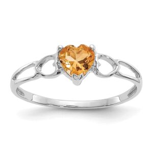 icecarats 14k white gold yellow orange citrine heart love ring gemstone band november birthstone jewelry size 6