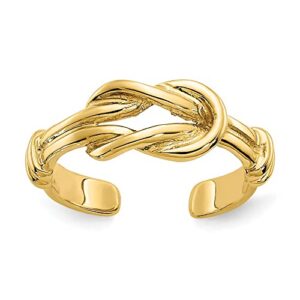 icecarats 14k yellow gold love knot adjustable toe ring open midi band summer beach jewelry