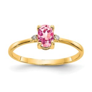 icecarats 14k yellow gold diamond pink tourmaline october birthstone ring gemstone band size 6