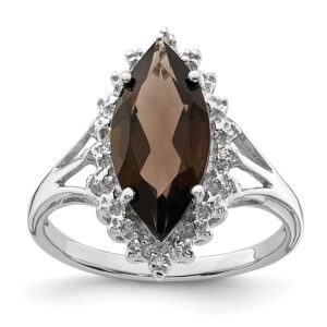 icecarats 925 sterling silver brown smoky quartz diamond ring size 7