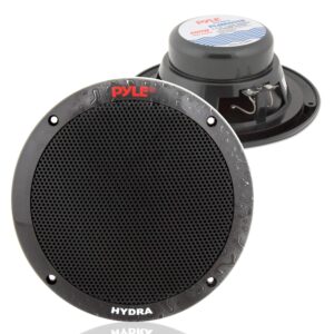 pyle 6.5 inch dual marine speakers - 2 way waterproof and weather resistant outdoor audio stereo sound system with 400 watt power, polypropylene cone and butyl rubber surround-1 pair-plmr605w (black)