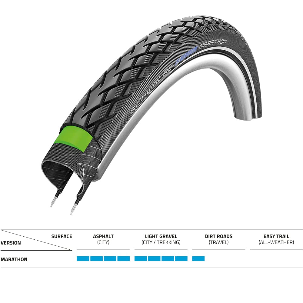 Schwalbe, Marathon, Tire, 700x50C, Wire, Clincher, Endurance, GreenGuard, 67TPI, Black