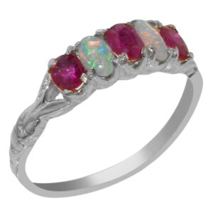 letsbuygold 925 sterling silver natural ruby and opal womens anniversary ring - size 7.25