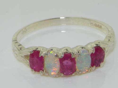 LetsBuyGold 925 Sterling Silver Natural Ruby and Opal Womens Anniversary Ring - Size 7.25