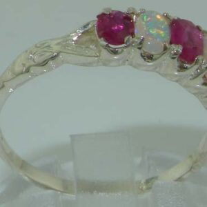 LetsBuyGold 925 Sterling Silver Natural Ruby and Opal Womens Anniversary Ring - Size 7.25