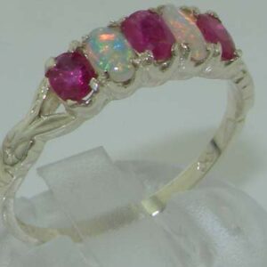 LetsBuyGold 925 Sterling Silver Natural Ruby and Opal Womens Anniversary Ring - Size 7.25