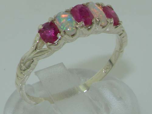 LetsBuyGold 925 Sterling Silver Natural Ruby and Opal Womens Anniversary Ring - Size 7.25