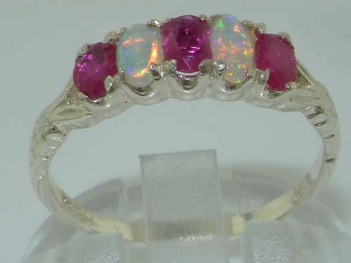 LetsBuyGold 925 Sterling Silver Natural Ruby and Opal Womens Anniversary Ring - Size 7.25