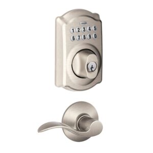 schlage fbe365 v cam 619 acc 16-091 10-115 134 s kd c 48-180 2 n sl camelot keypad deadbolt with accent passage lever, satin nickel