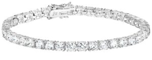 amazon essentials platinum plated sterling silver round cut cubic zirconia tennis bracelet (4mm), 7" (previously amazon collection)