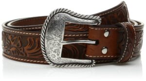 nocona belt co. men's floral embose western bucle, tan, 36