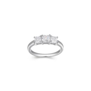 morgan & paige platinum plated 925 sterling silver princess-cut cubic zirconia yesterday, today, tomorrow 3-stone engagement or anniversary ring - size 7